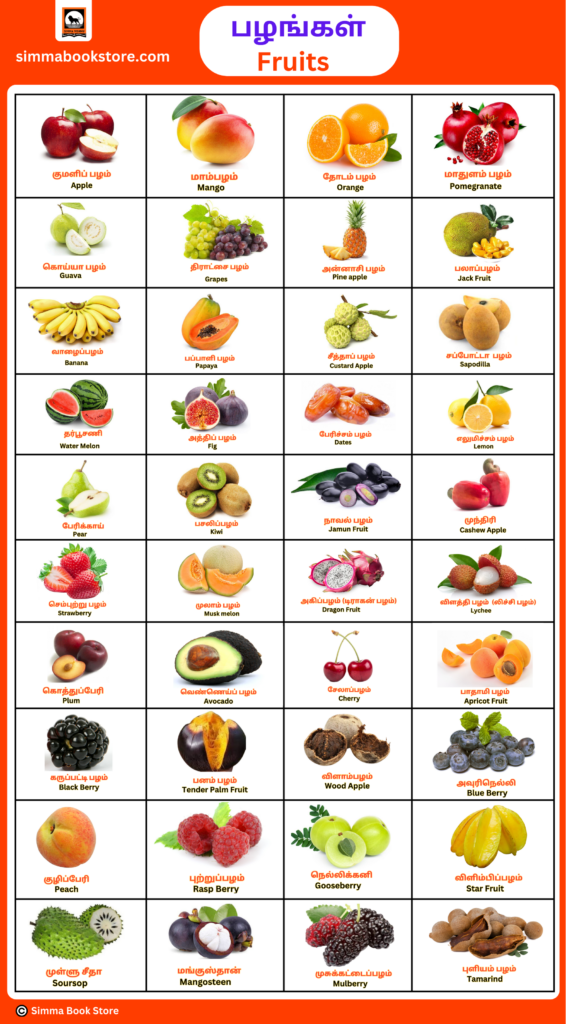 Fruits in Tamil | Fruits Name in Tamil | பழங்கள் | Fruits Chart